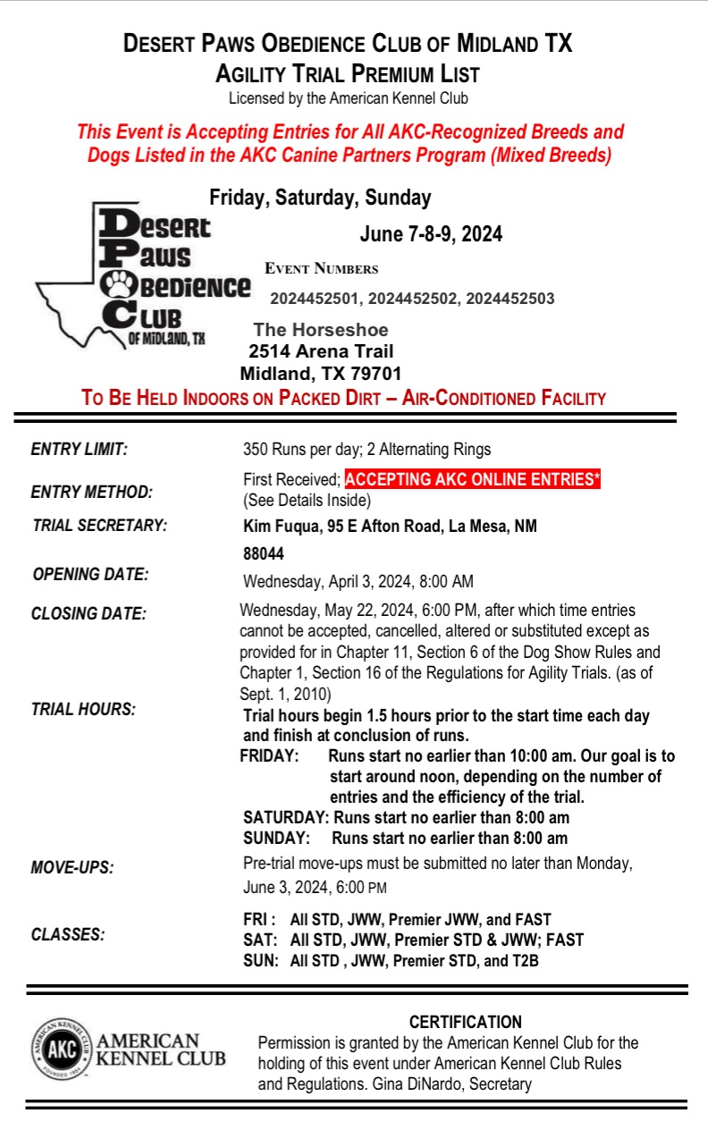 Trial Info – Desert Paws Obedience Club
